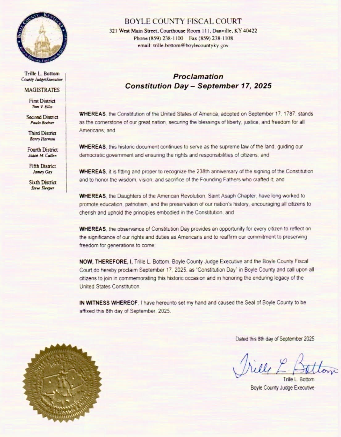 COUNTY JUDGE ISSUES CONSTITUTION DAY PROCLAMATION | The Advocate-Messenger